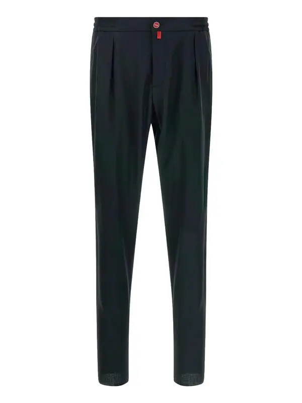 Kiton Pleated Trousers With Logo Button - Blue