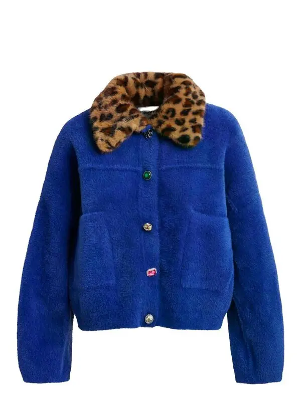 Essentiel Antwerp Leopard-print Collar Cardigan - Blue