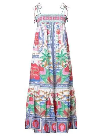 Farm Rio Midi Cotton Dress - White