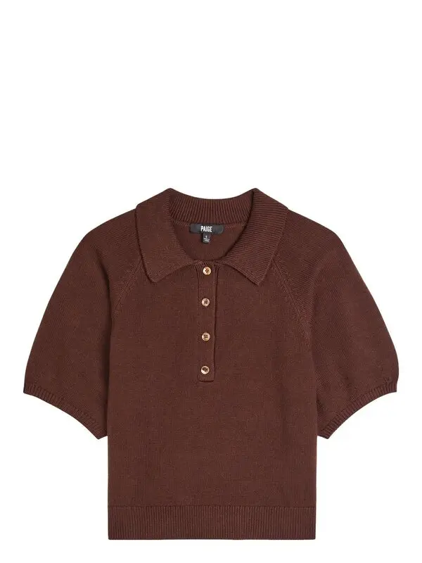 Paige Birch Knit Polo Top - Brown