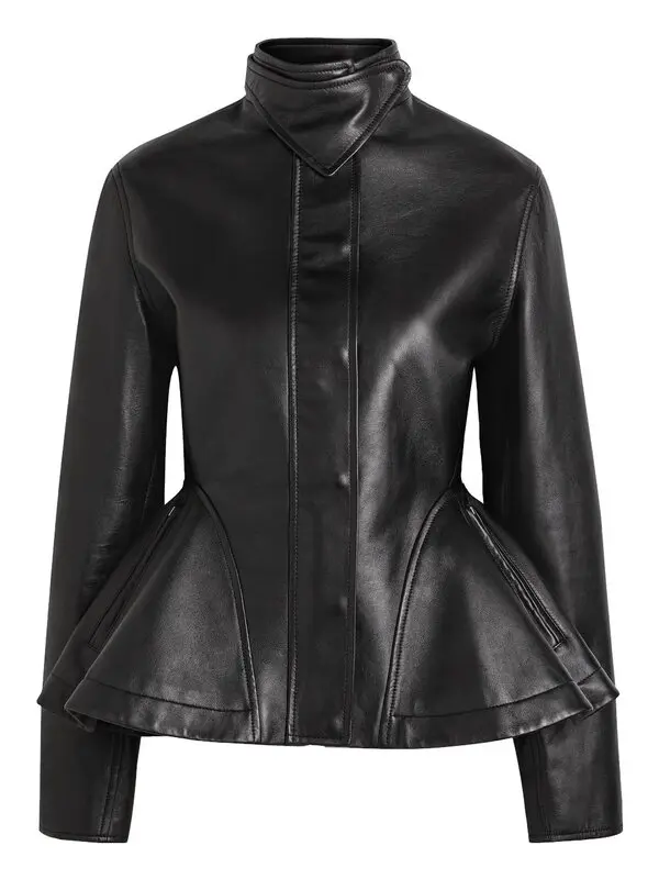 Alaïa Paneled Peplum Leather Jacket - Black