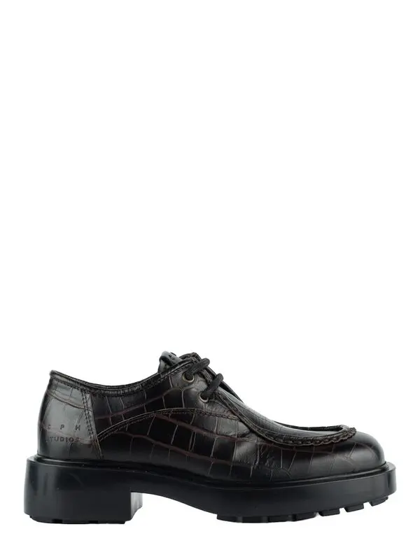 SUMMERY COPENHAGEN Leather Shoe With Crocodile Print - Brown