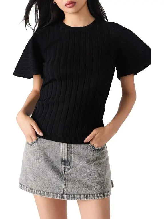Steve Madden Short Sleeve Rib Sweater - Black