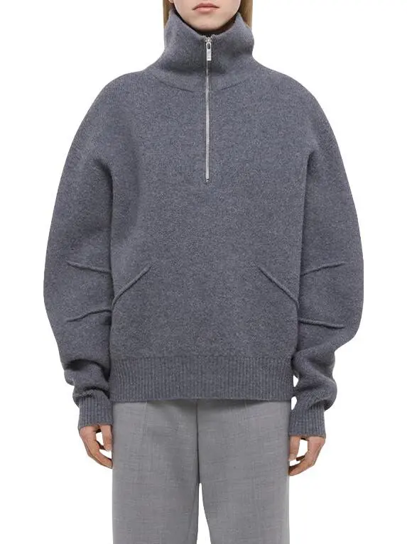 Helmut Lang Apex Quarter Zip Wool Sweater - Med Grey