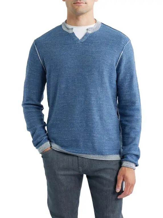 Johnnie-o Jamesy Cotton Notched Neck Sweater - Indigo