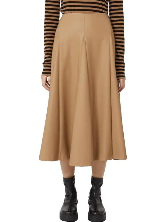 MM BY MAX MARA Faux Leather Godet Midi Skirt - Camel