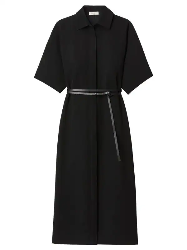 Lafayette 148 New York Crepe Belted Midi Shirt Dress - Black