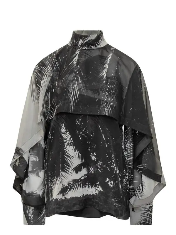 FERRAGAMO Silk Blouse With Palm Print - Black