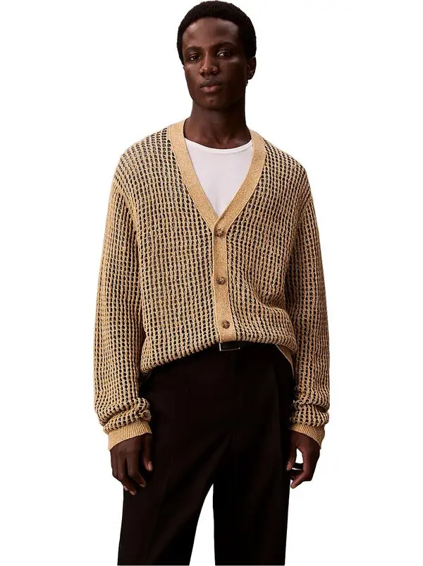 Calvin Klein Linen Open Weave Cardigan - Parsnip