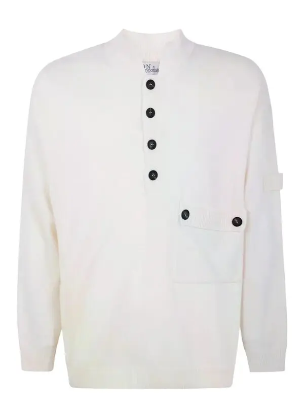 AION Button-placket Patch-pocket Sweater - White