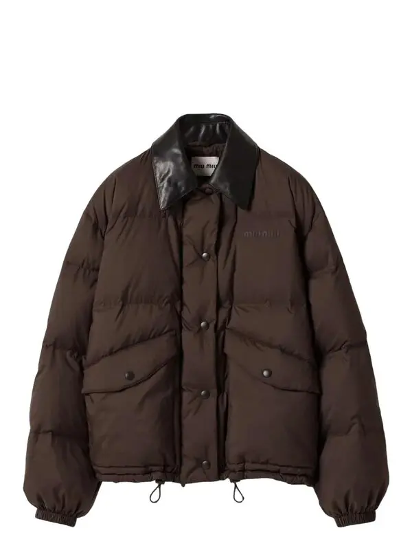 Miu Miu Piumini Ponge Tec Piumino+pelle Jacket - Brown