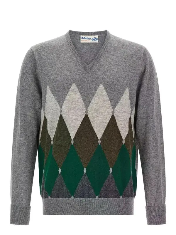 BALLANTYNE Argyle Pattern Cashmere Sweater - Grey