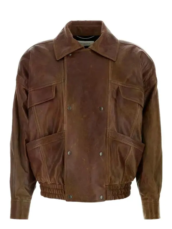 Saint Laurent Double-breasted Leather Jacket - Brown