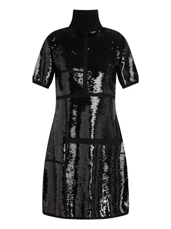 JOSEPH Sequined Wool-blend Turtleneck Mini Dress - Black