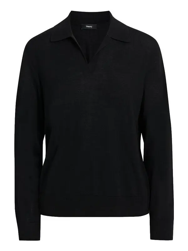 Theory Merino Wool Polo Sweater - Black