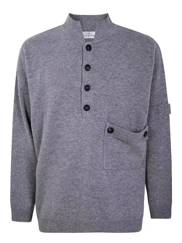 AION Button-placket Patch-pocket Sweater - Grey
