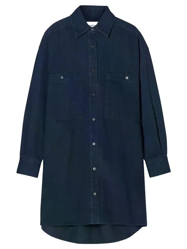 Closed Double-pocket Shirt Dress - Blue