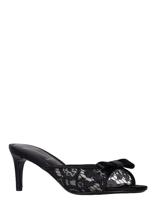 BLACK SUEDE STUDIO Lace Slipper Mule Sandals - Black Lace