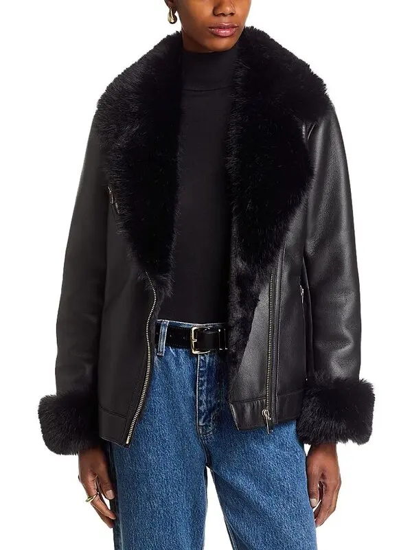 Generation Love Walt Faux Shearling Moto Jacket - Brown/ Black