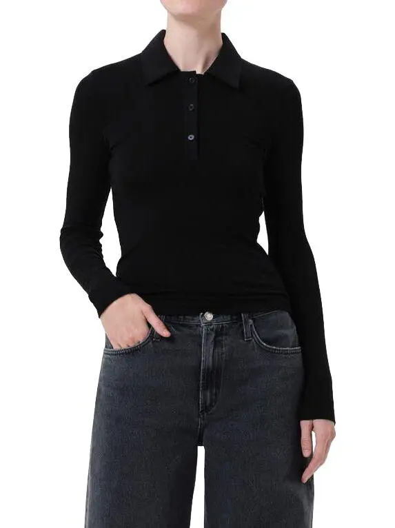 AGOLDE Amos Long Sleeve Polo Shirt - Black