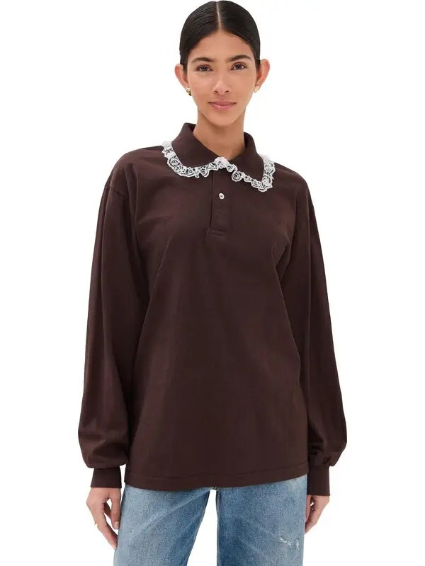 TANNER FLETCHER Cletus Lace-trimmed Polo - Brown
