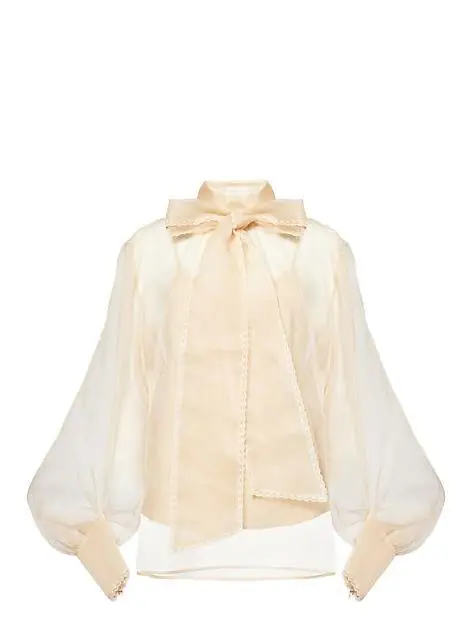 Zimmermann Memento Organza Silk Blouse - Sepia