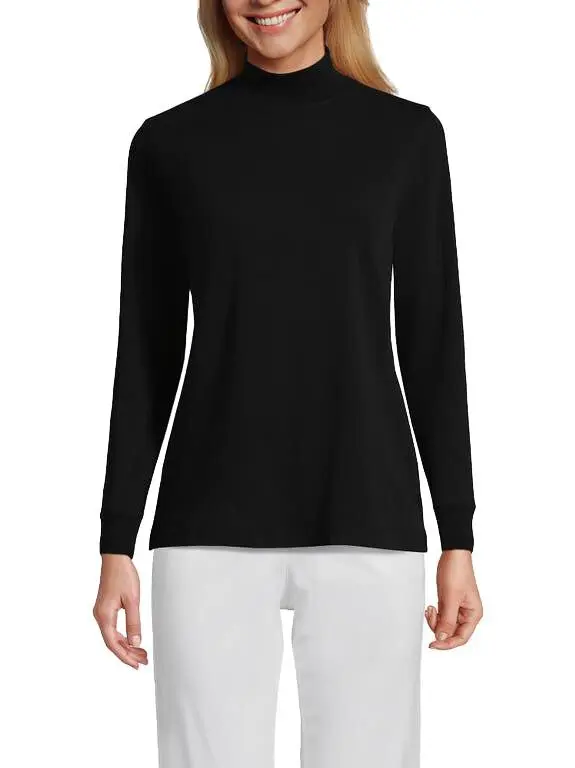 LANDS' END Relaxed Cotton Long Sleeve Mock Turtleneck - Black