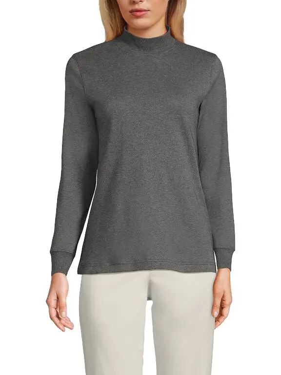 LANDS' END Relaxed Cotton Long Sleeve Mock Turtleneck - Charcoal Heather
