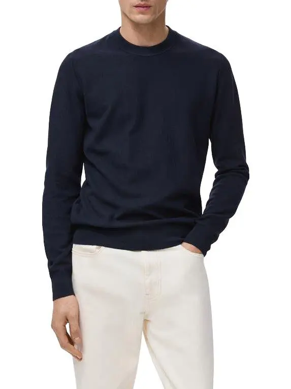 Mango Crewneck Piqué Sweater - Navy