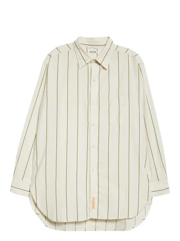 BODE Murray Stripe Cotton Button-up Shirt - Green/cream