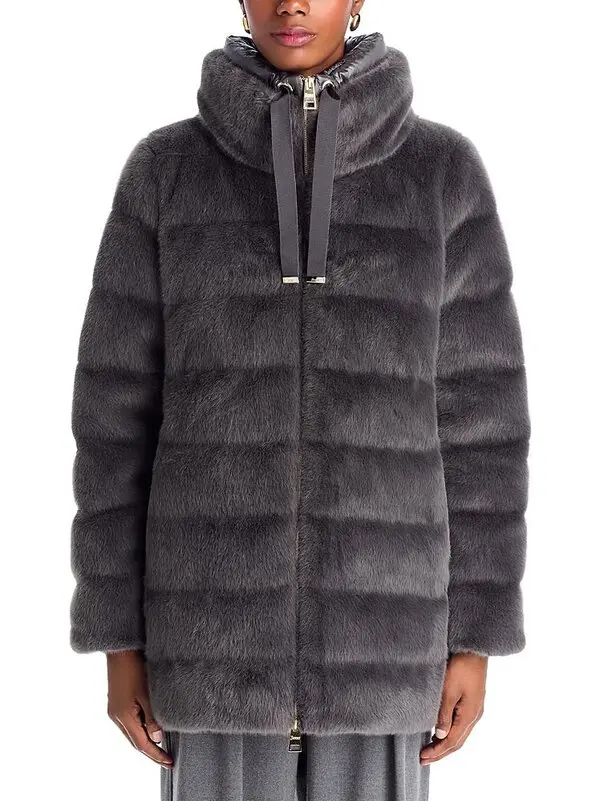 Herno Lady Alternative Faux Fur A-line Coat - Gray