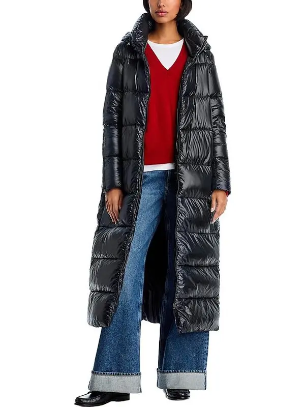 Herno Shiny Long Hooded Coat - Black