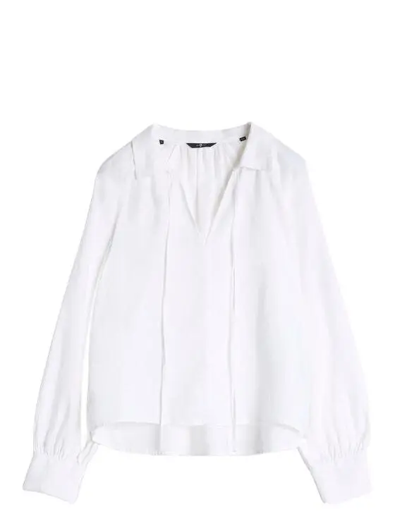7 For All Mankind Tie Neck Linen Blouse - White