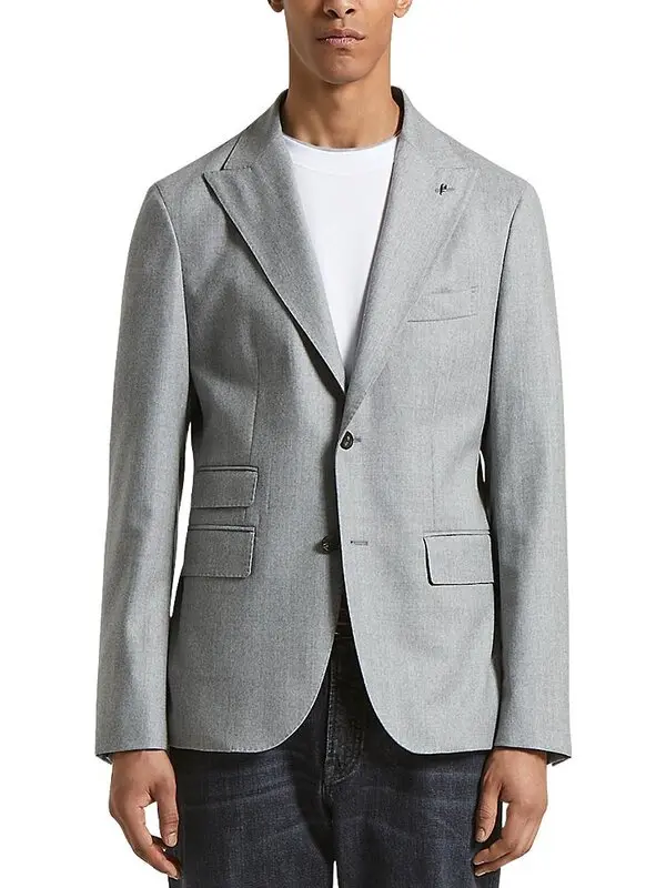Peserico Solid Regular Fit Peak Lapel Sport Coat - Silver