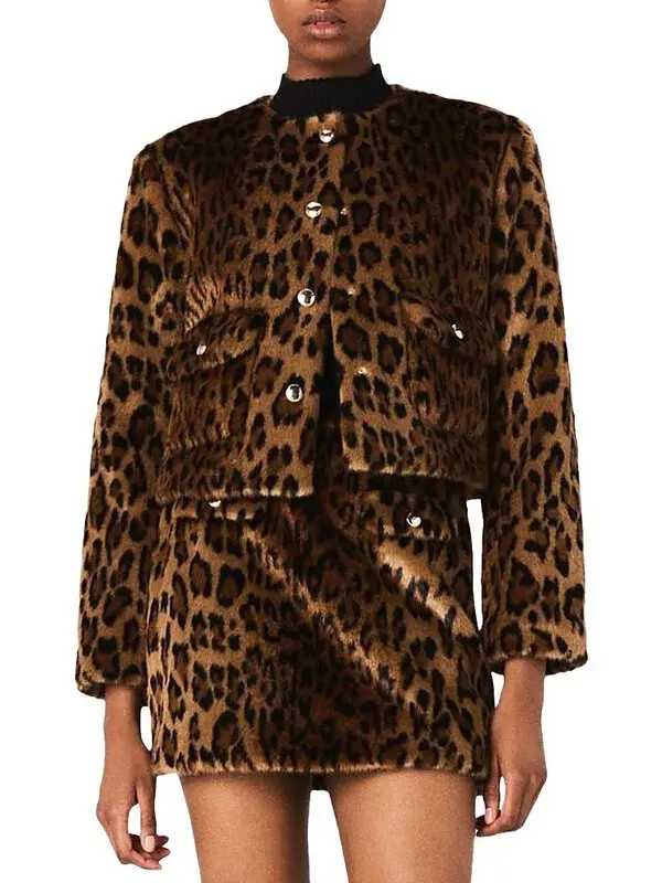 Maje Leopard Faux Fur Jacket - Big Leopard Print