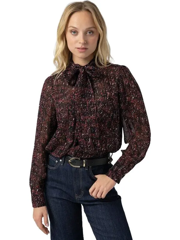 SAINT + SOFIA Paxton Pussybow Blouse - Red Ditsy Leopard