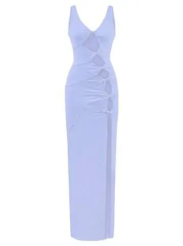 JENDUE US Elegant Cut-out Maxi Gown - Iced Blue