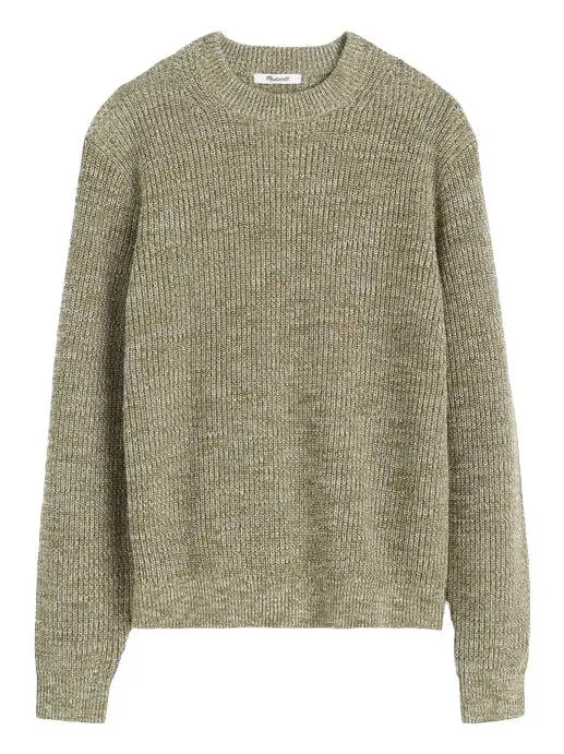 Madewell Marled Cotton Shaker Stitch Crewneck Sweater - Dusty Olive
