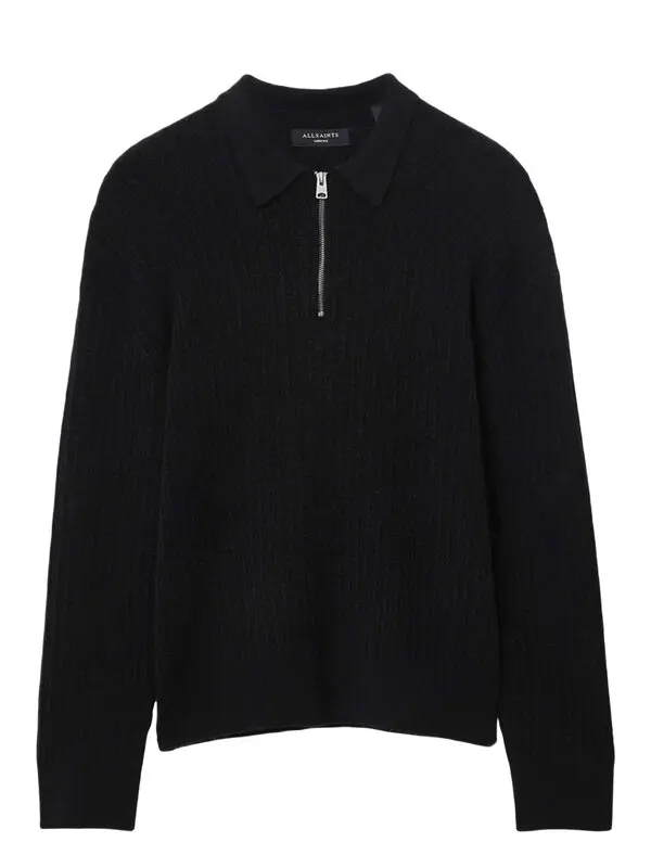 All Saints Wool-blend Quarter-zip Polo Sweater - Black