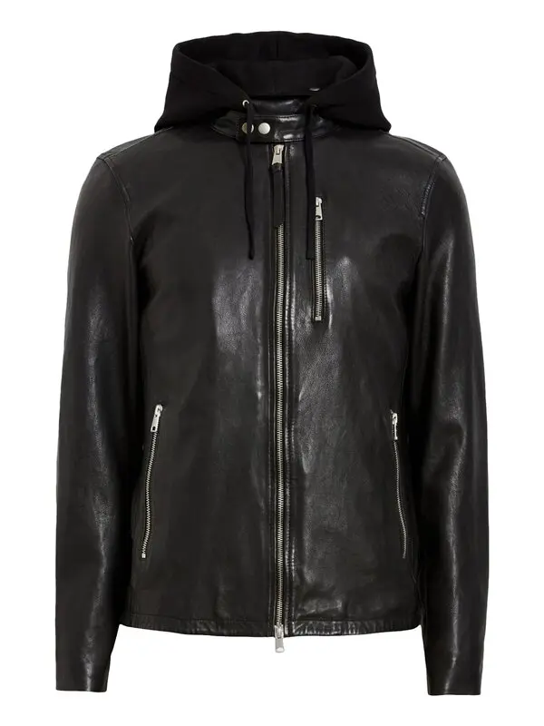 All Saints Hooded Ashton Leather Jacket - Black