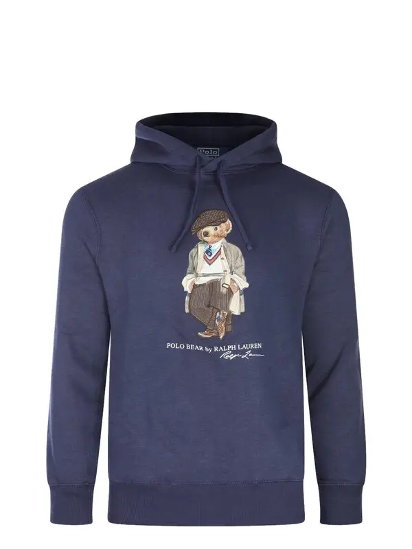 Ralph Lauren Cotton Fleeceback Hoodie - Fa25 Faded Blue Hrtg Bear