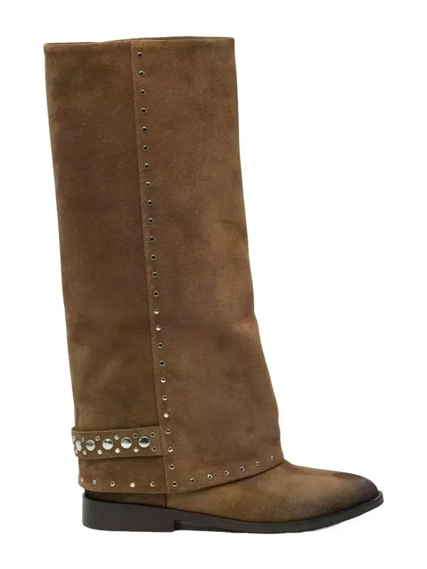 STRATEGIA SHOES Stud-embellished Suede Boots - Brown