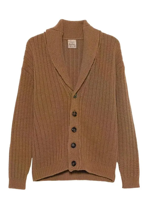 RAKKI Ribbed Shawl-collar Cardigan - Brown