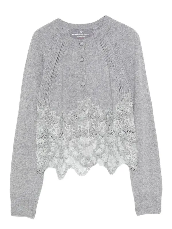 Ermanno Scervino Lace-trimmed Cashmere Cardigan - Grey