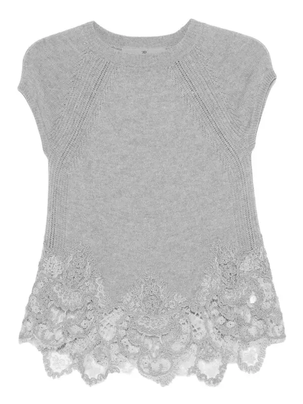 Ermanno Scervino Lace-trimmed Cashmere Top - Grey