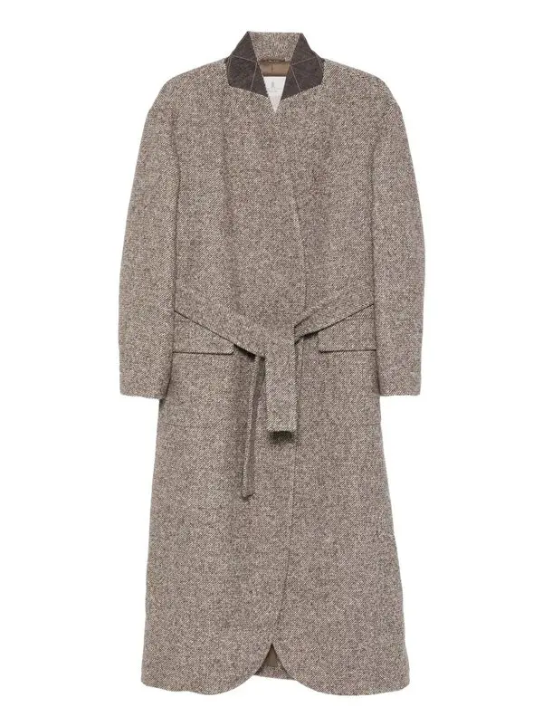 Brunello Cucinelli Wool Belted Coat - Brown