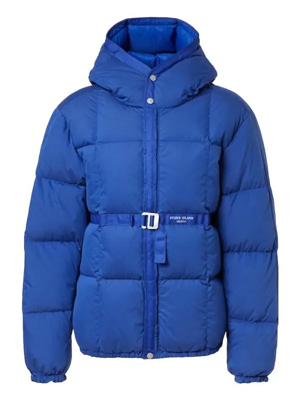 Stone Island Logo Cotton-blend Down Jacket - Blue