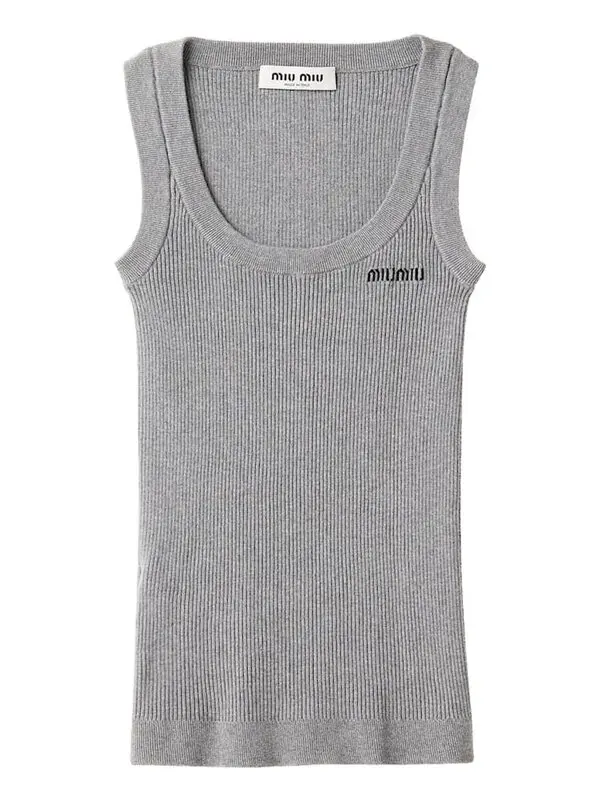 Miu Miu Scoop-neck Rib Knit Tank Top - Grigio