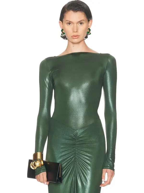 Lapointe Coated Jersey Boatneck Bodysuit - Forest