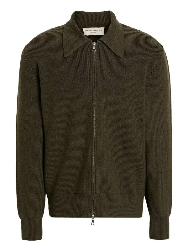 Officine Générale Tahar Ribbed Merino Wool Cardigan - Army Green